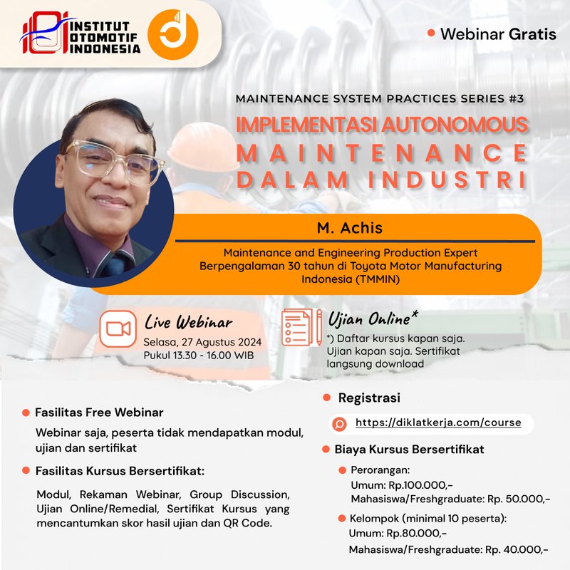 diklatkerja | Implementasi Autonomous Maintenance dalam Industri